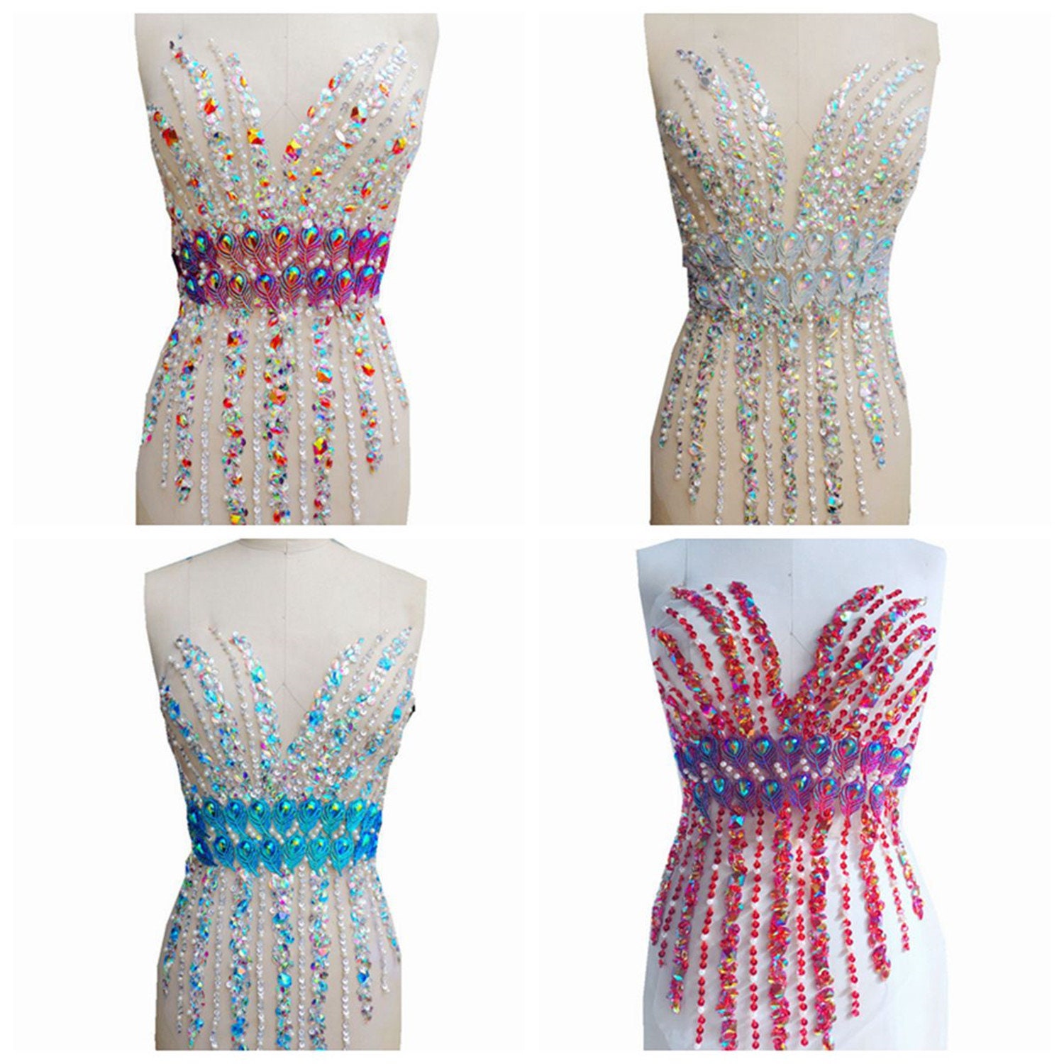 Handmade Bodice Rhinestone Appliques Colorful Lace Applique - Etsy