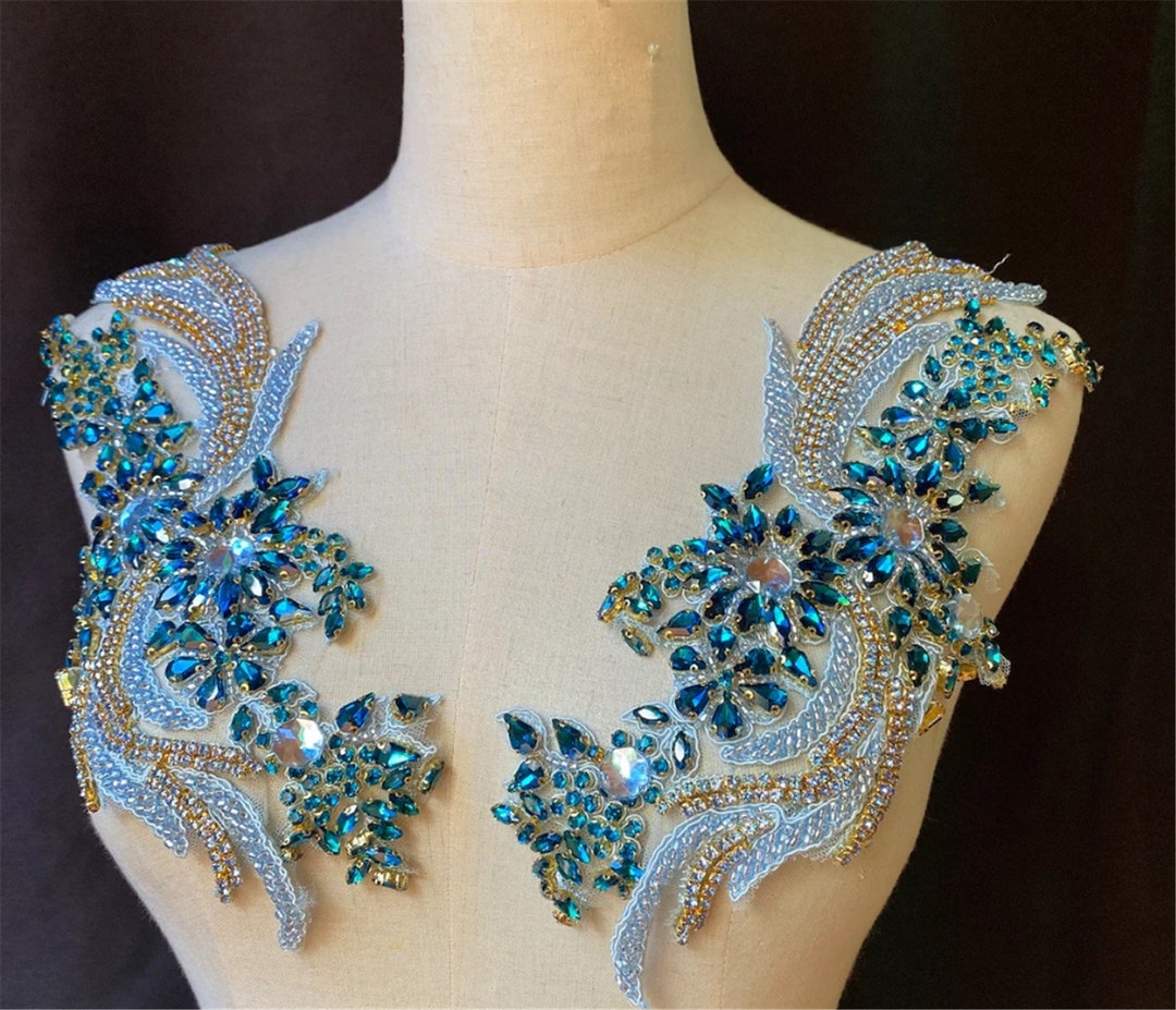 9 Colors Sparkle Rhinestone Lace Applique Heavy Beads French Appliques ...