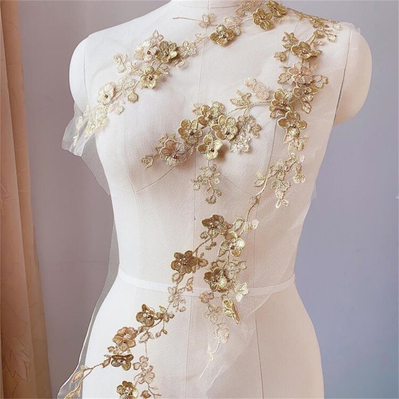 5 Colors Lace 3D Applique Flower Embroidery Lace Patch With Pearl for ...
