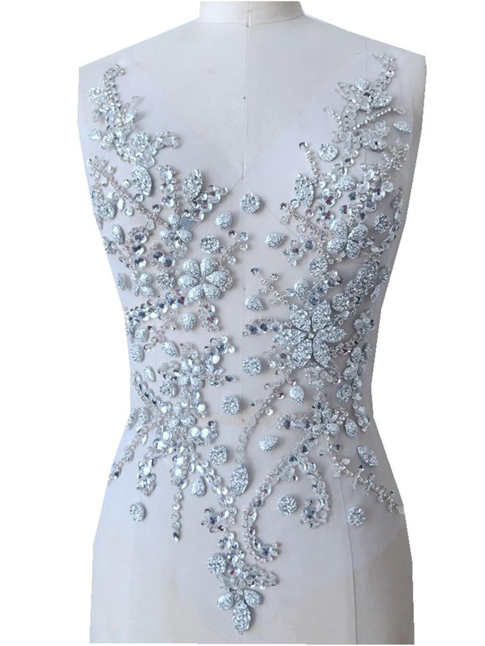 Sparkling Bodice Rhinestone Appliques Lace Applique With Beads Sequin ...