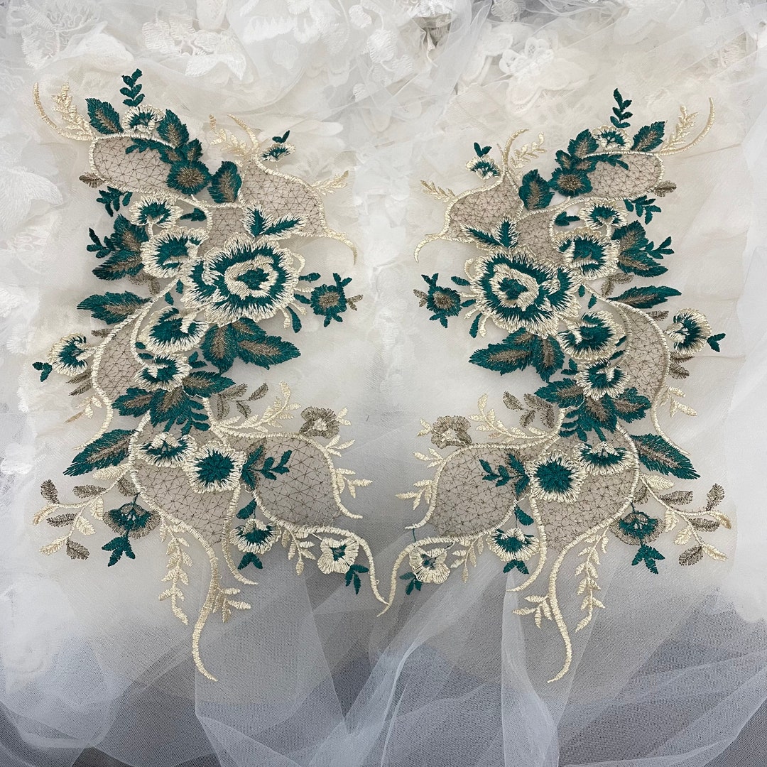 Green Lace Applique Embroidery Lace Patch for Bridal Couture Dress Veil ...