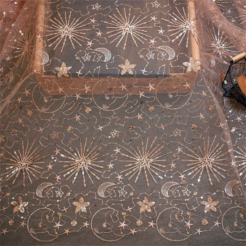 5 Colors Lace Fabric Sequin Star Moon Tulle Lace Mesh for Girl - Etsy