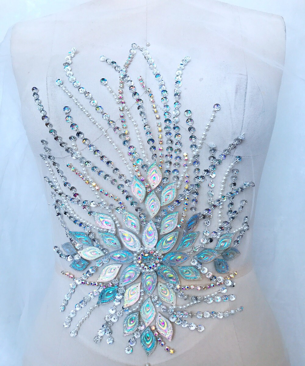 Handmade Bodice Lace Applique Rhinestone Appliques With Sequin Beads ...