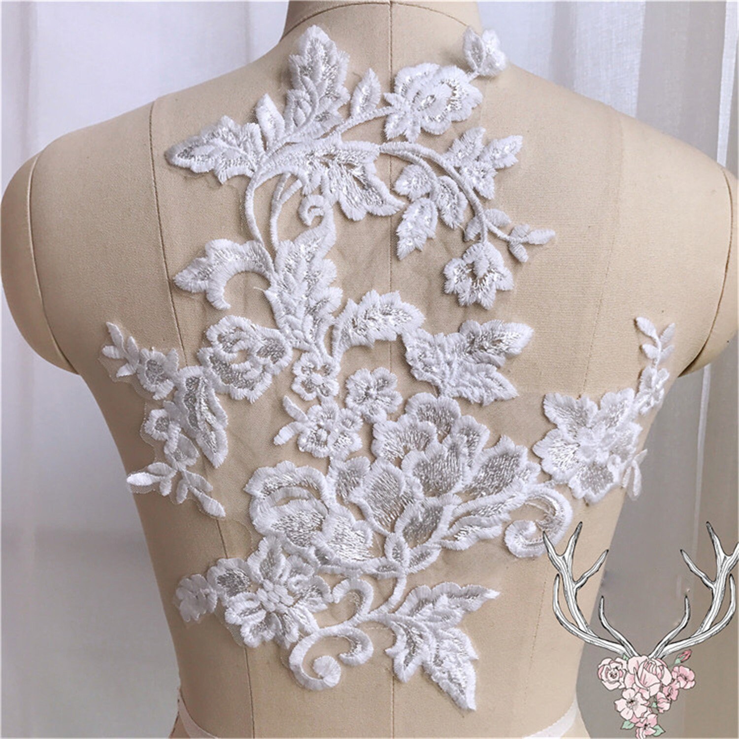 Sequin Lace Applique Cotton Embroidery Lace Patch for Bridal Couture ...