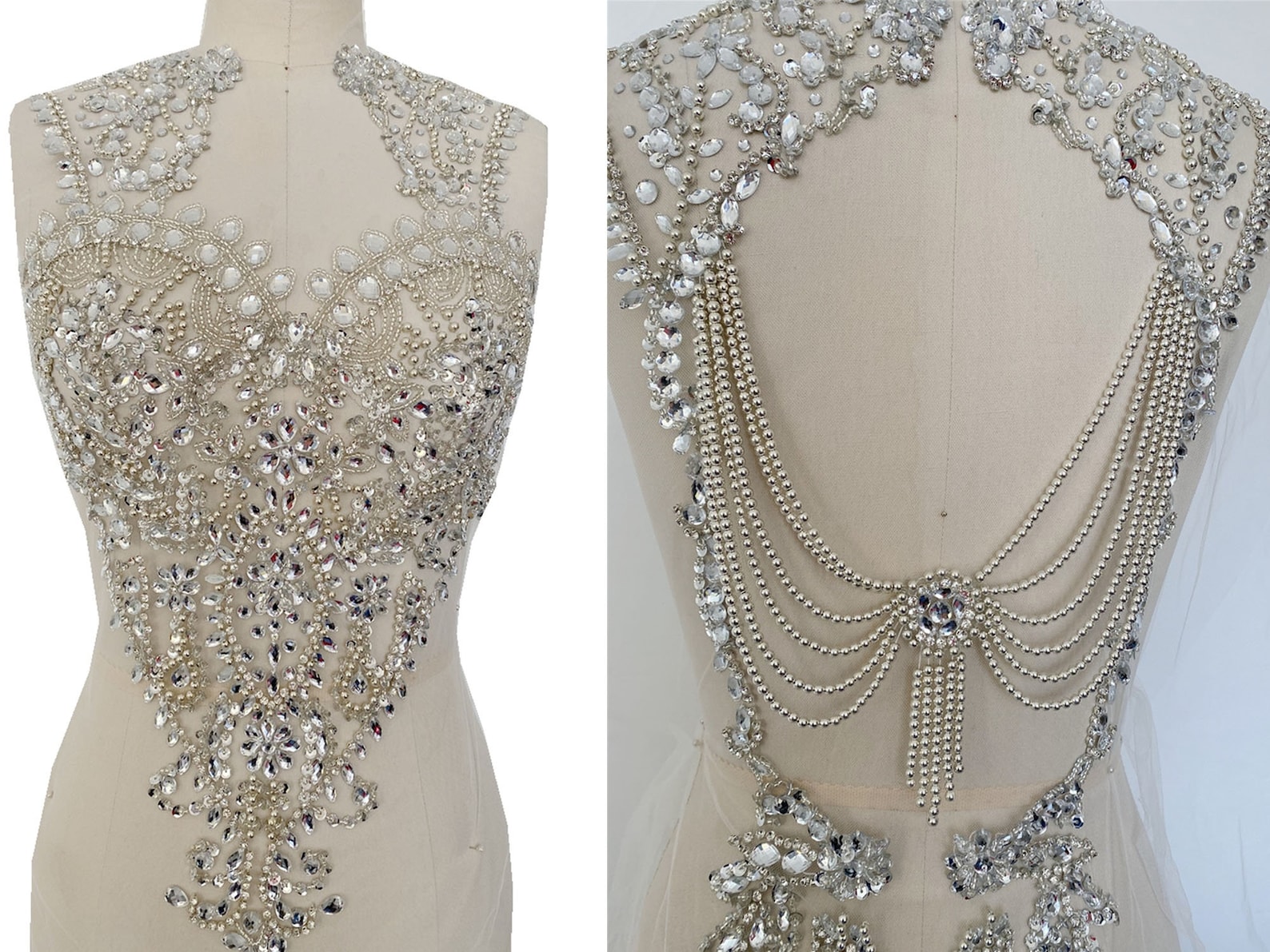 Heavy Beads Rhinestone Appliques Back Lace Applique With Beads - Etsy