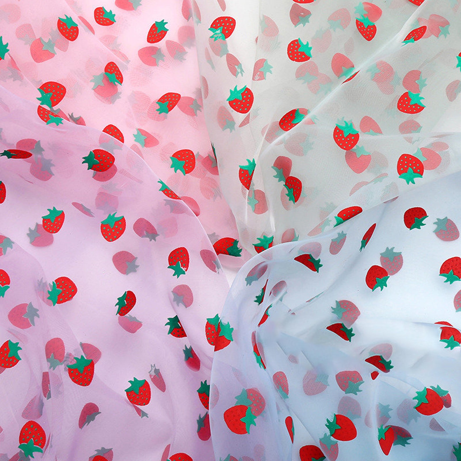 Organza Lace Fabric Strawberry Print Fabric for Girl Princess Dress ...