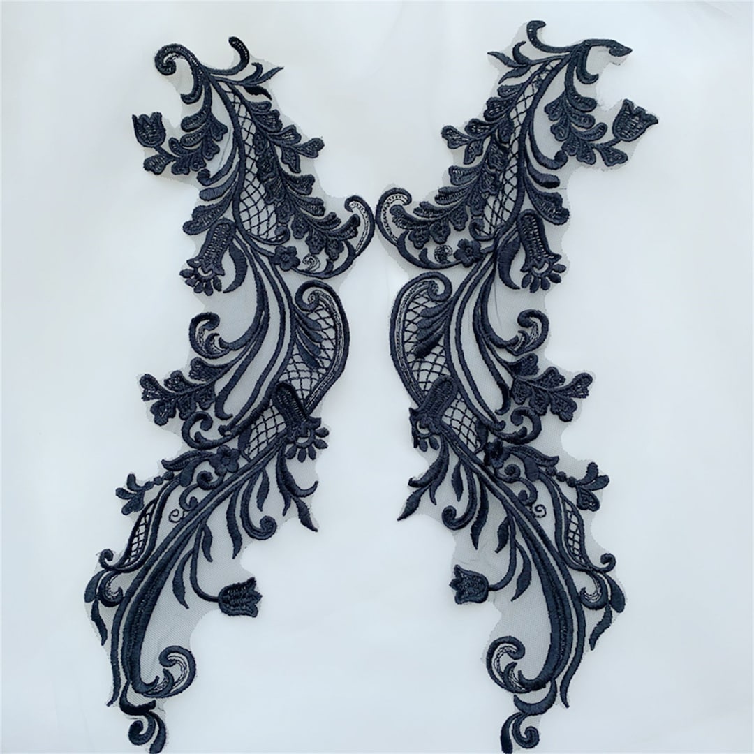 1 Pair Floral Embroidery Lace Applique Lace Patch for Bridal Wedding ...