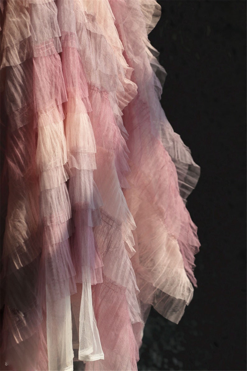 Gradient Pleated Lace Fabric Folded Tulle Lace Mesh for Girl Cake Dress ...
