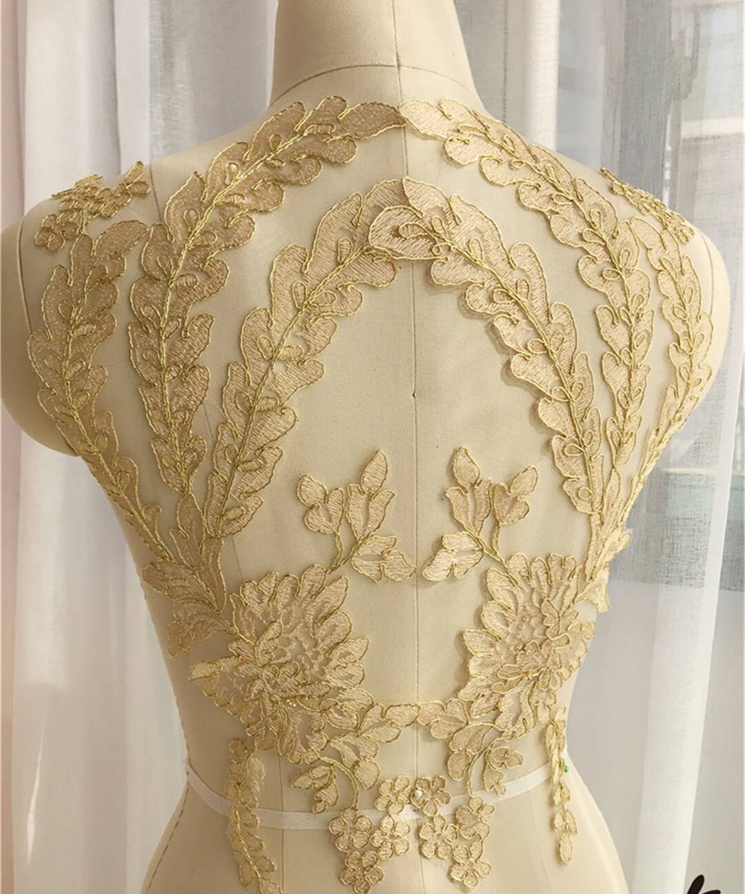 Corded Lace Applique Leaves Embroidery Lace Patch for Bridal Wedding ...