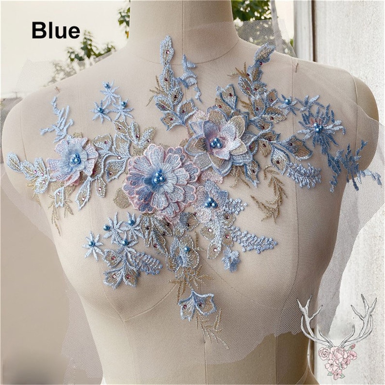 8 Colors Lace Applique 3D Flower Embroidery Lace Patch With Beads Pearl ...