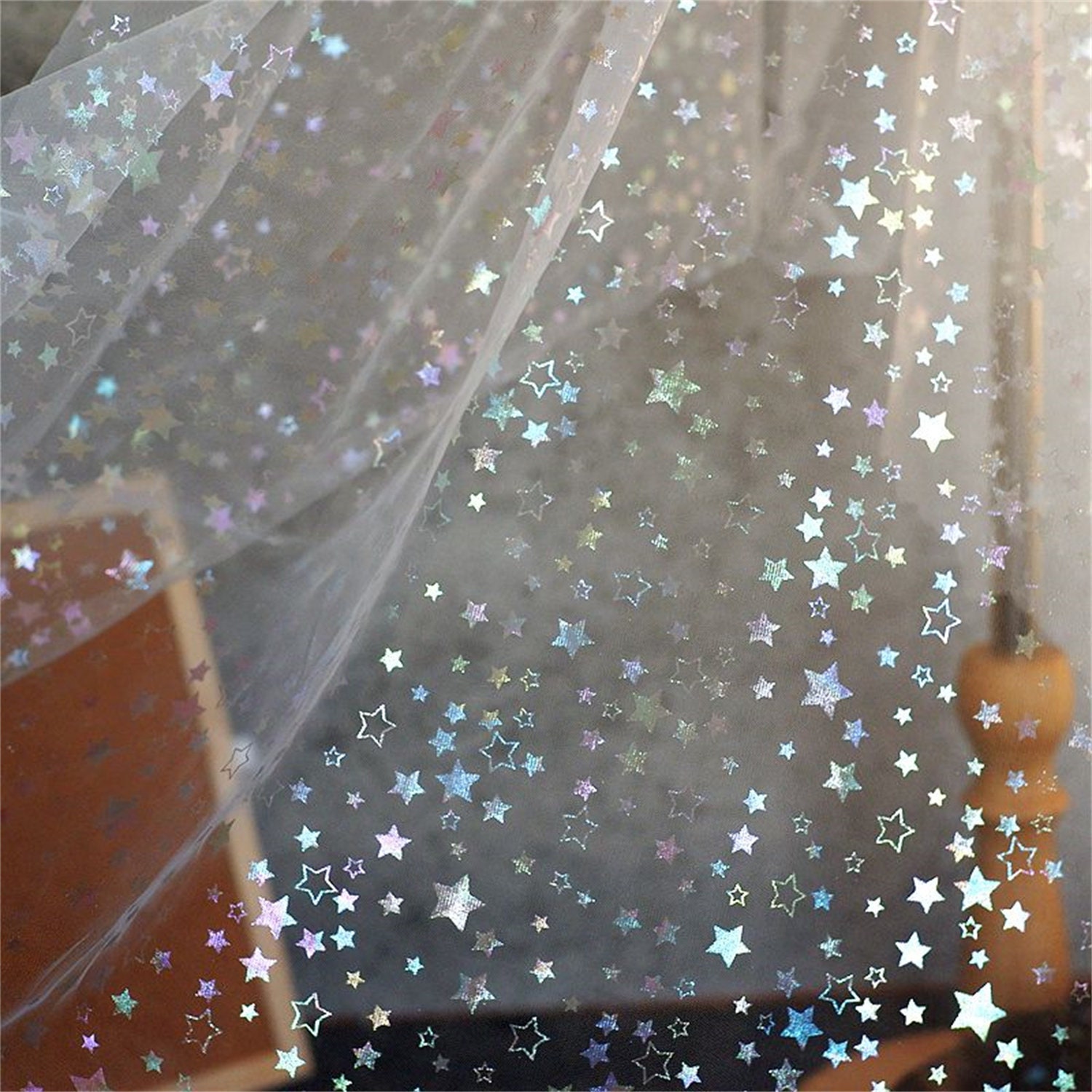 Star Print Lace Fabric Starry Sky Tulle Lace Mesh for Girl Princess ...