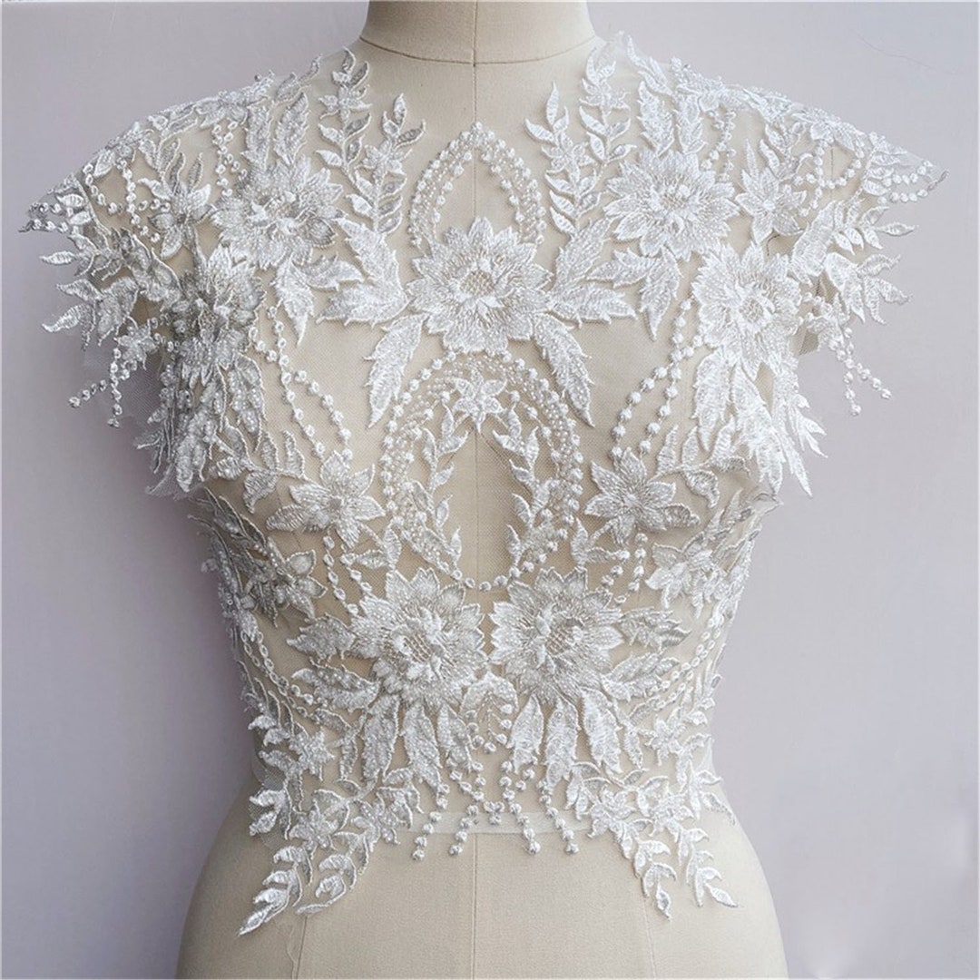 Floral Embroidery Lace Applique Patch With Sequin Beads for Bridal ...