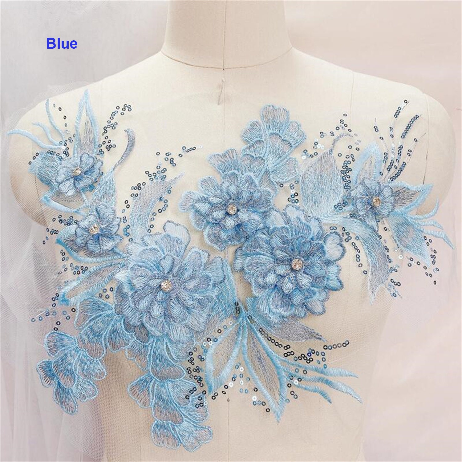 9 Colors Lace Applique 3D Flower Embroidery Lace Patch With Sequin for ...
