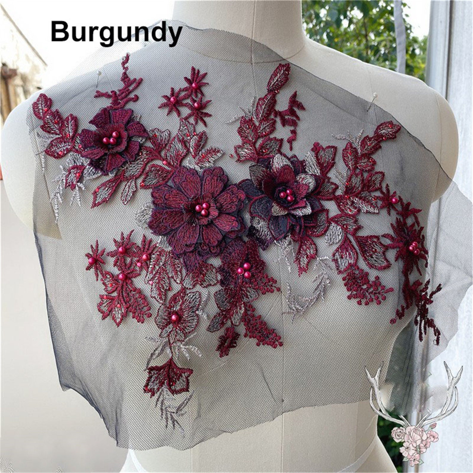 8 Colors Lace Applique 3D Flower Embroidery Lace Patch With Beads Pearl ...