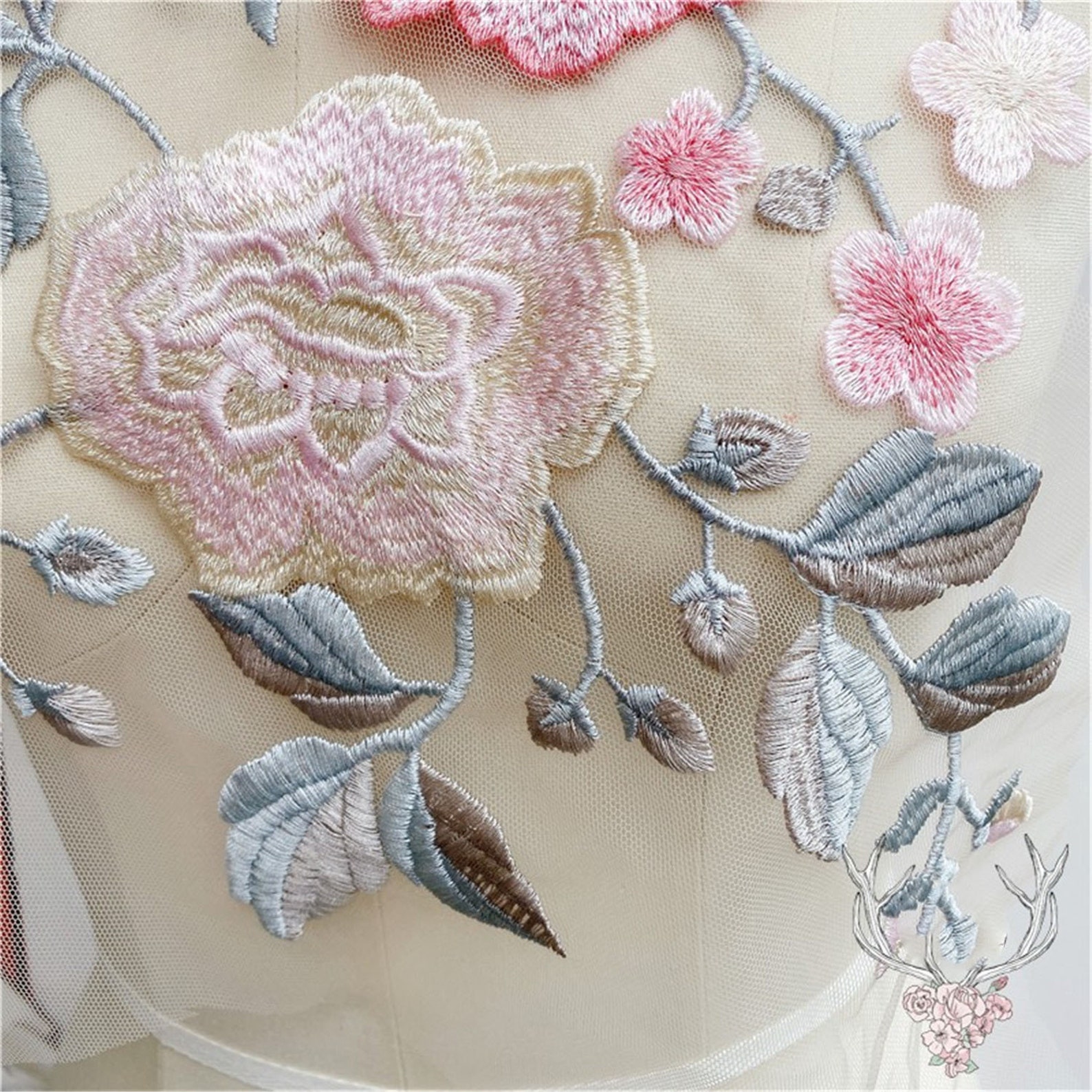 Pink Flower Embroidery Lace Applique Patch for Bridal Couture - Etsy