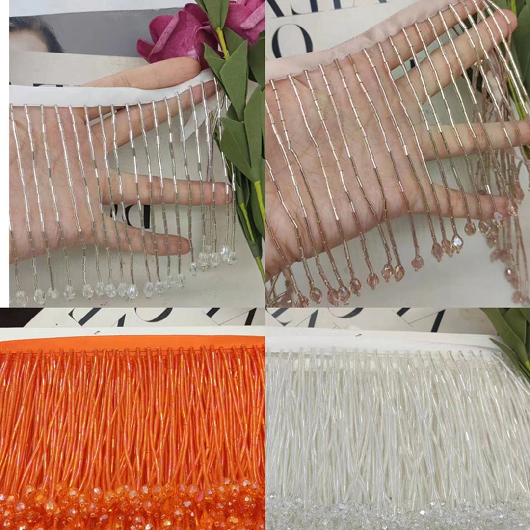 Dangling Beaded Trim Tassel Crystal Drape Fringe Trim for Bridal Dress ...
