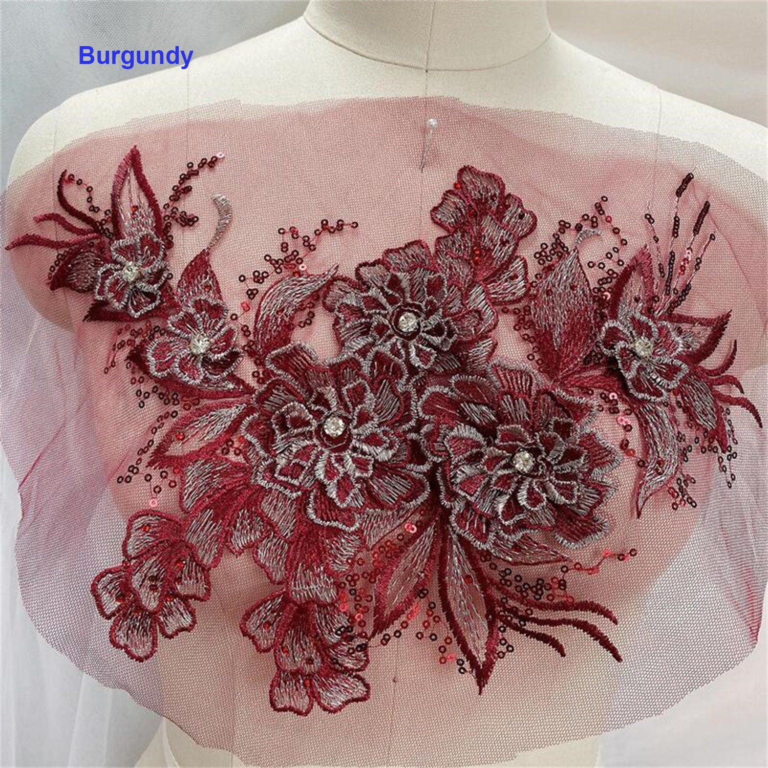 9 Colors Lace Applique 3D Flower Embroidery Lace Patch With Sequin for ...