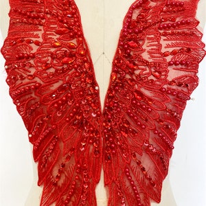 Angel Wing Lace Applique Organza Rhinestone Appliques With 3D Beads ...