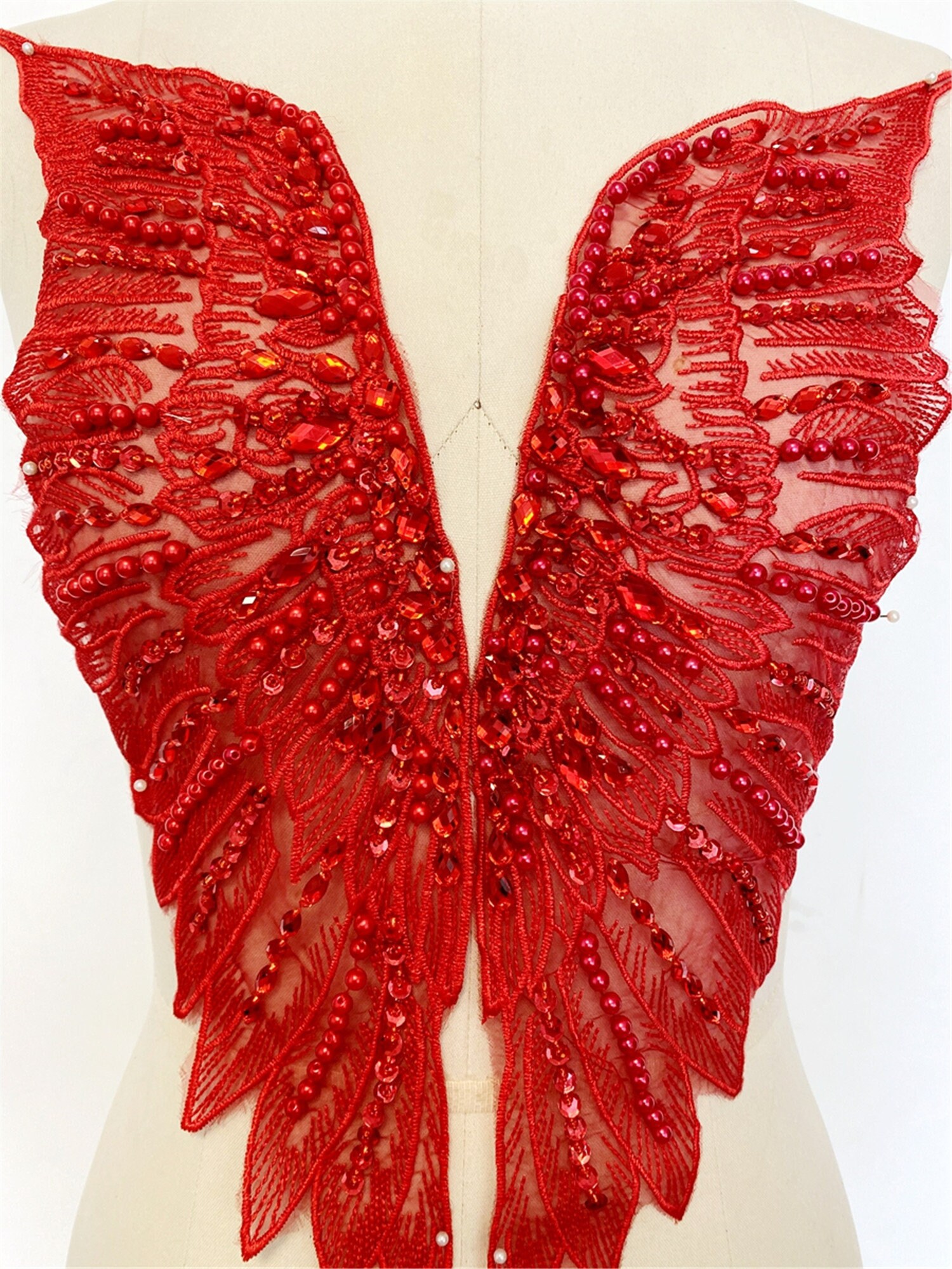 Angel Wing Lace Applique Organza Rhinestone Appliques With 3D Beads ...