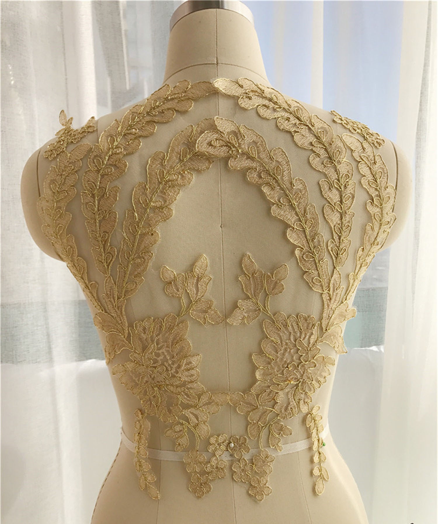 Corded Lace Applique Leaves Embroidery Lace Patch for Bridal Wedding ...