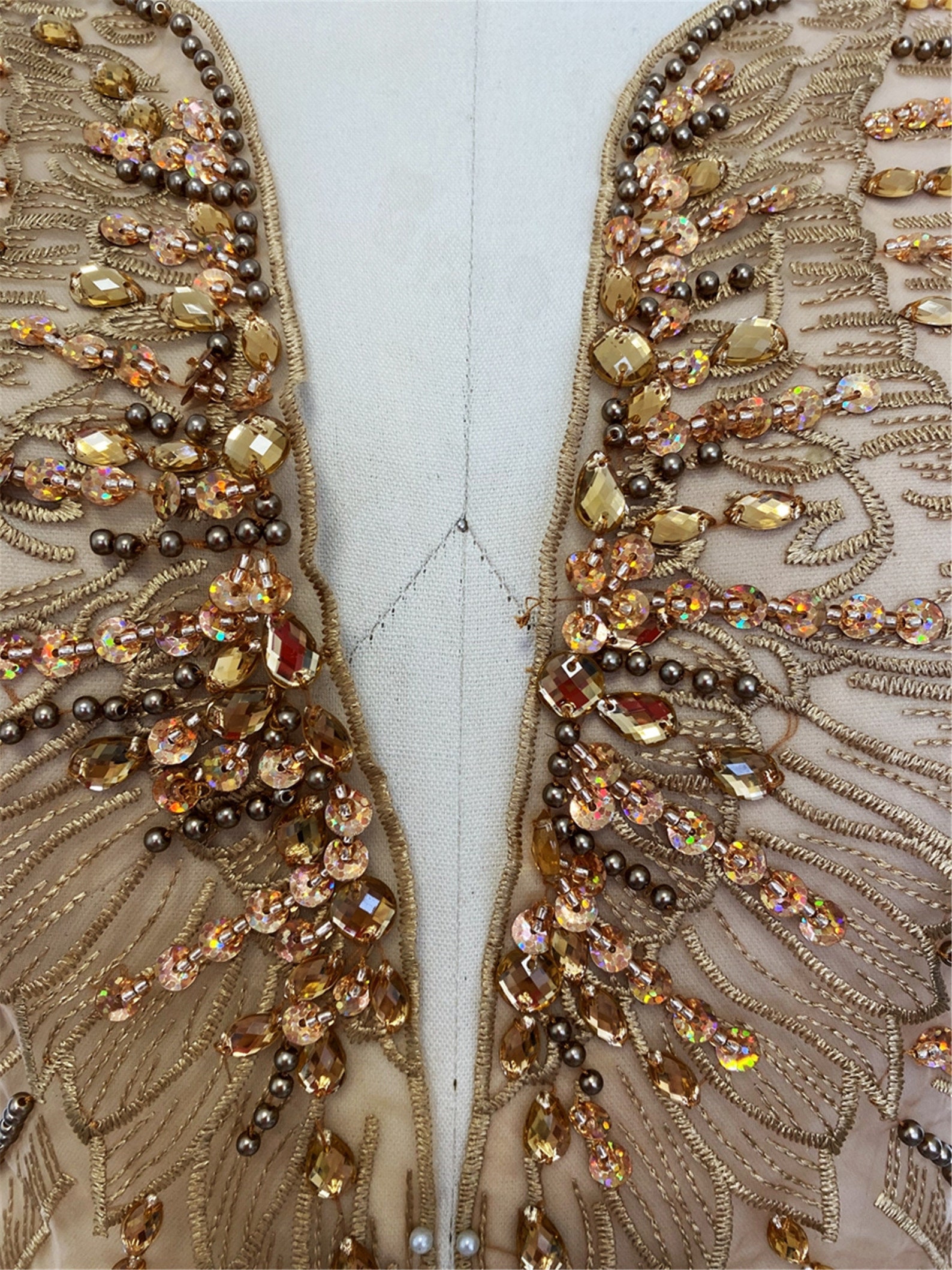 Angel Wing Lace Applique Organza Rhinestone Appliques With 3D Beads ...