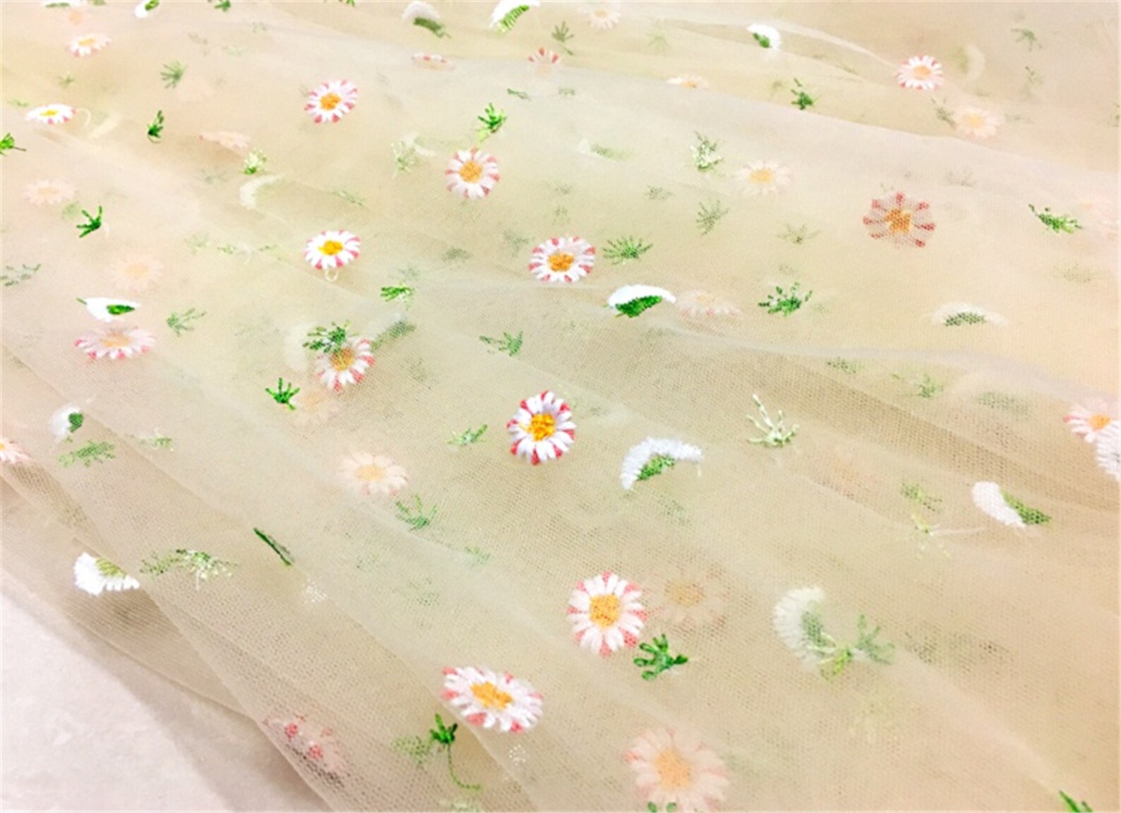6 Colors Daisy Flower Lace Fabric Embroidery Tulle Lace Mesh - Etsy