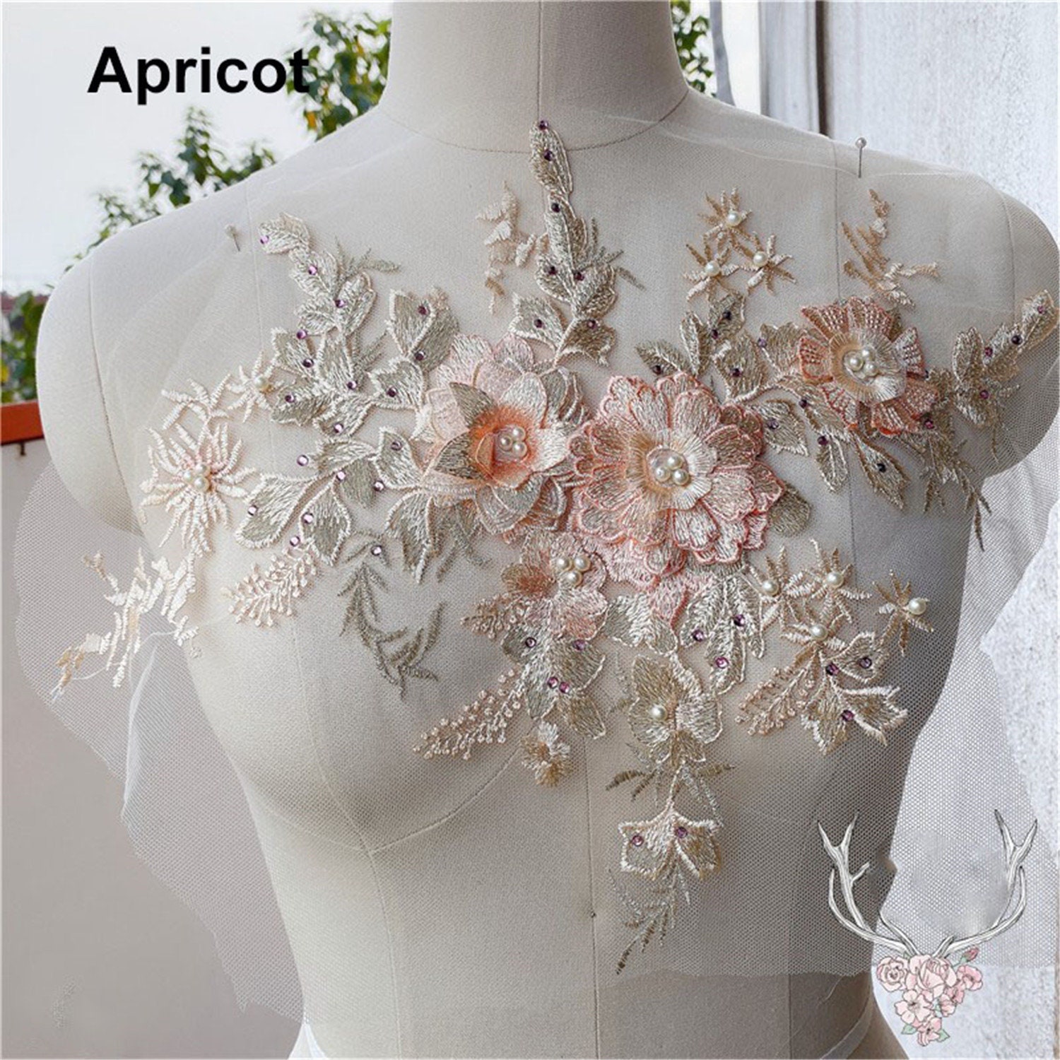 8 Colors Lace Applique 3D Flower Embroidery Lace Patch With Beads Pearl ...