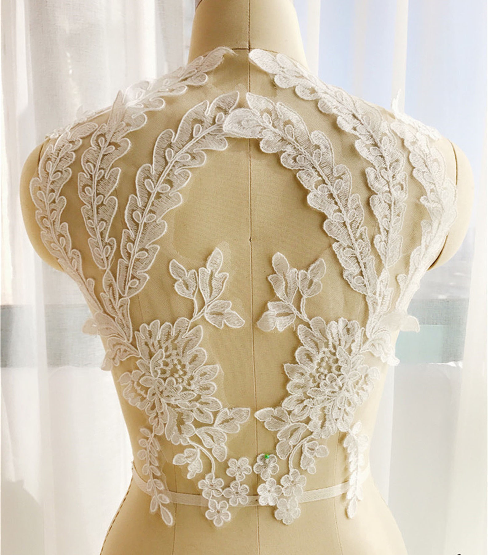 Corded Lace Applique Leaves Embroidery Lace Patch for Bridal Wedding ...