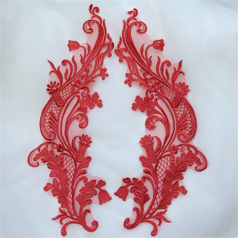 1 Pair Floral Embroidery Lace Applique Lace Patch for Bridal Wedding ...