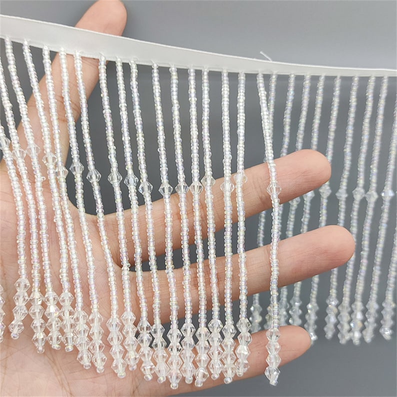 Dangling Beaded Trim Tassel Crystal Fringe Lace Trim for Bridal Dress ...