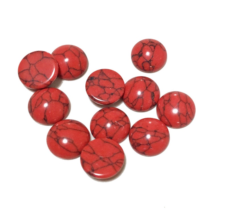 20pcs 12mm Red Turquoise Cabochon Round Natural Stone Flat | Etsy