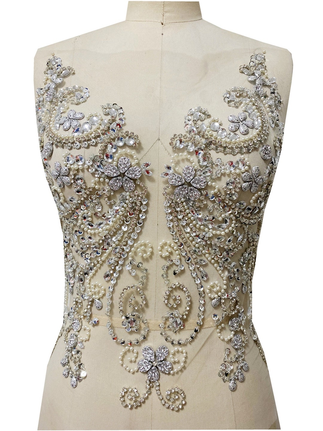 Sparkling Bodice Rhinestone Appliques Lace Applique With Beads Sequin ...