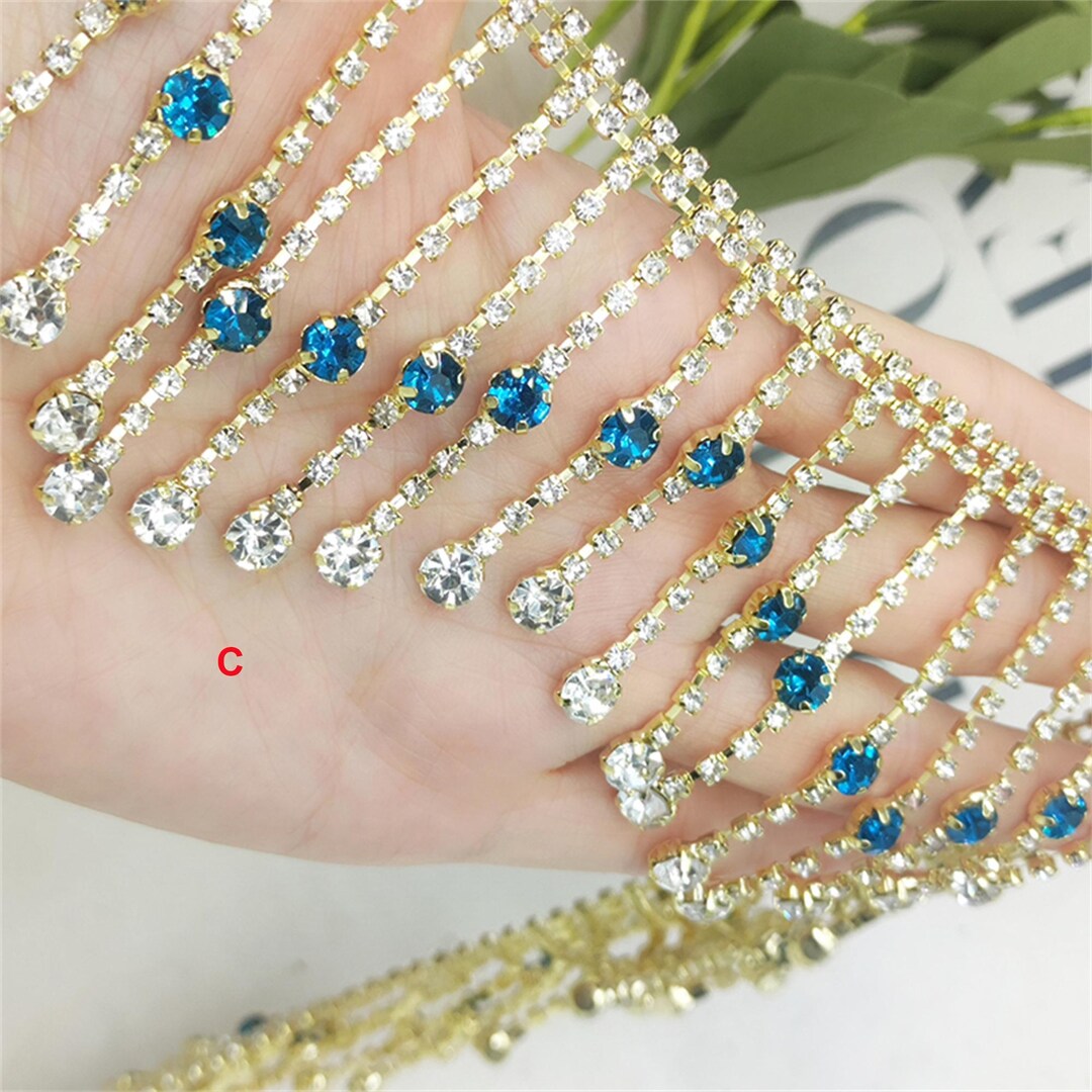 Dangling Rhinestone Trim Tassel Fringe Trim for Bridal Dress Belt Belly ...