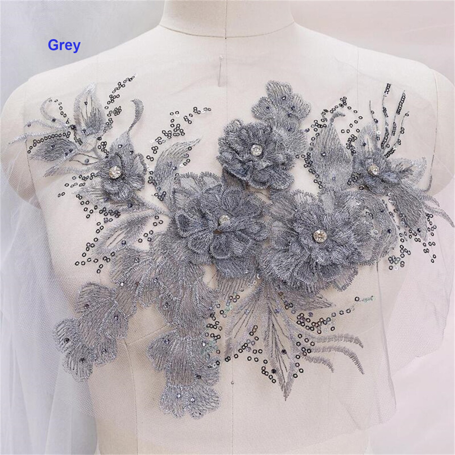 9 Colors Lace Applique 3D Flower Embroidery Lace Patch With Sequin for ...