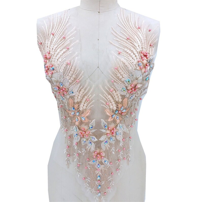 Colorful Bodice Lace Applique Handmade Rhinestone Appliques for Bridal ...