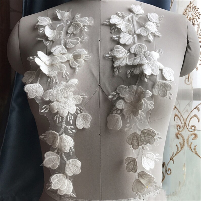 3D Flower Embroidery Lace Applique Patch for Bridal Couture Dress Veil ...