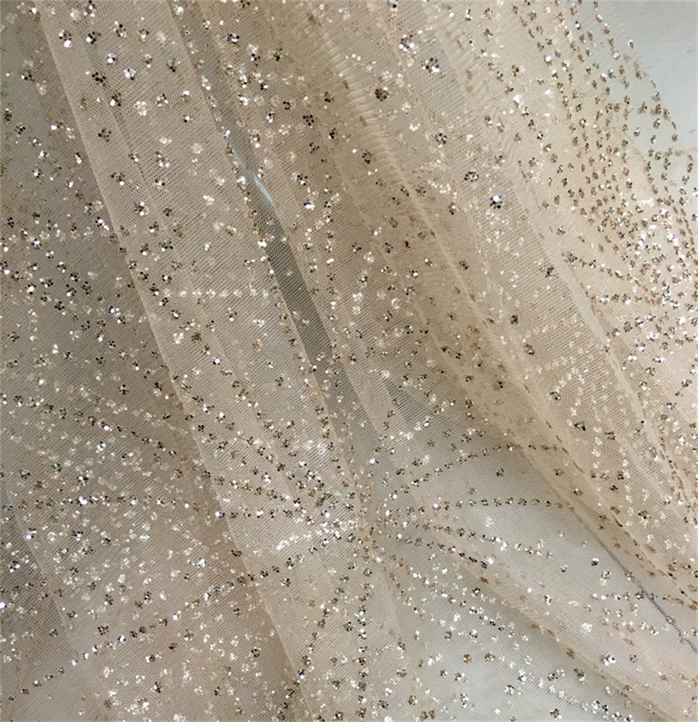 Champagne Lace Fabric Soft Tulle Lace Mesh With Sequin for - Etsy