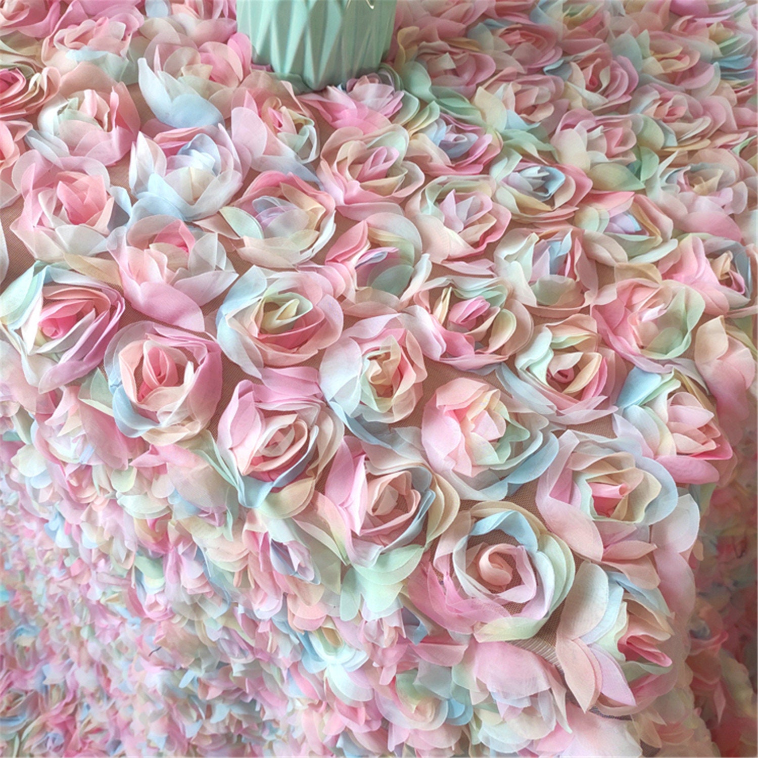 3D Flower Chiffon Lace Fabric Pink Rose Flower Fabric for Girl Dress ...