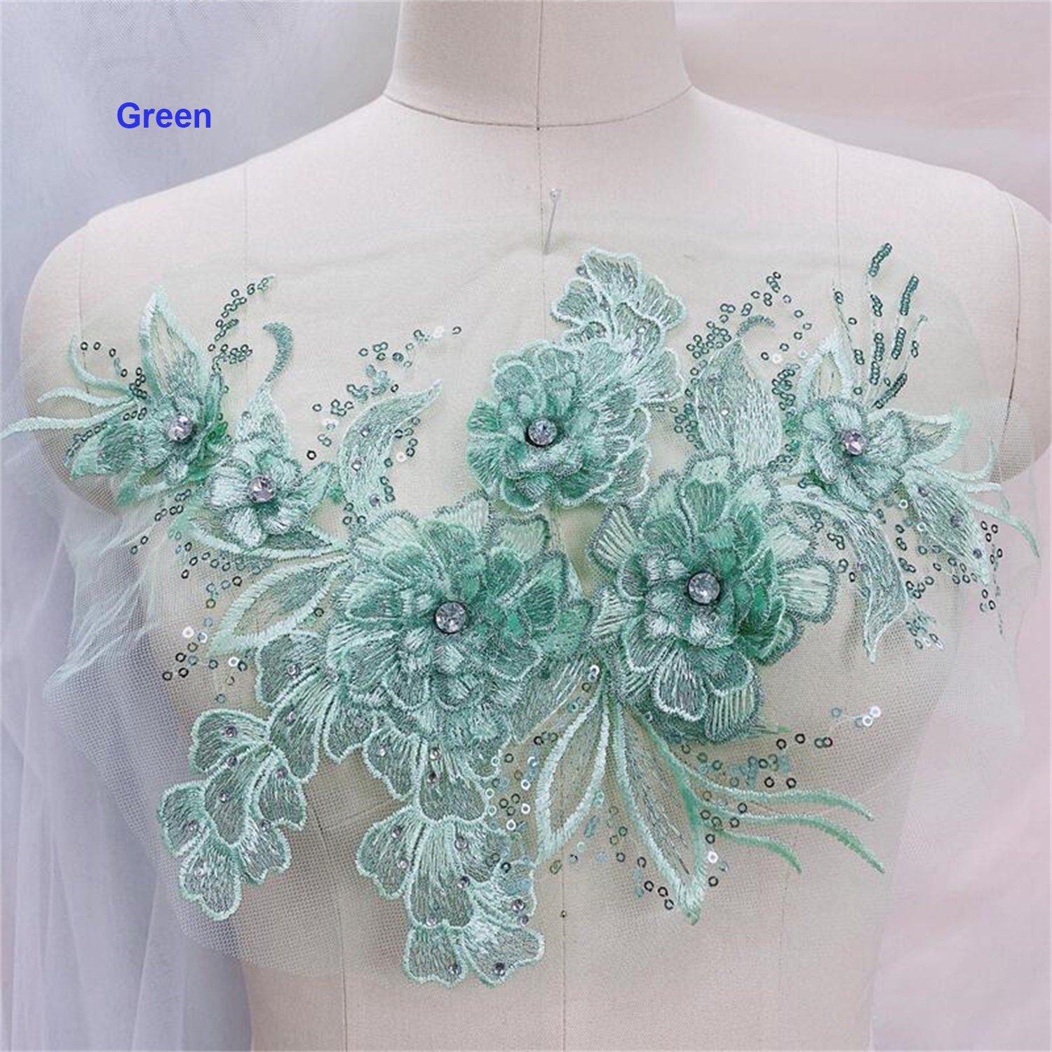 9 Colors Lace Applique 3D Flower Embroidery Lace Patch With Sequin for ...