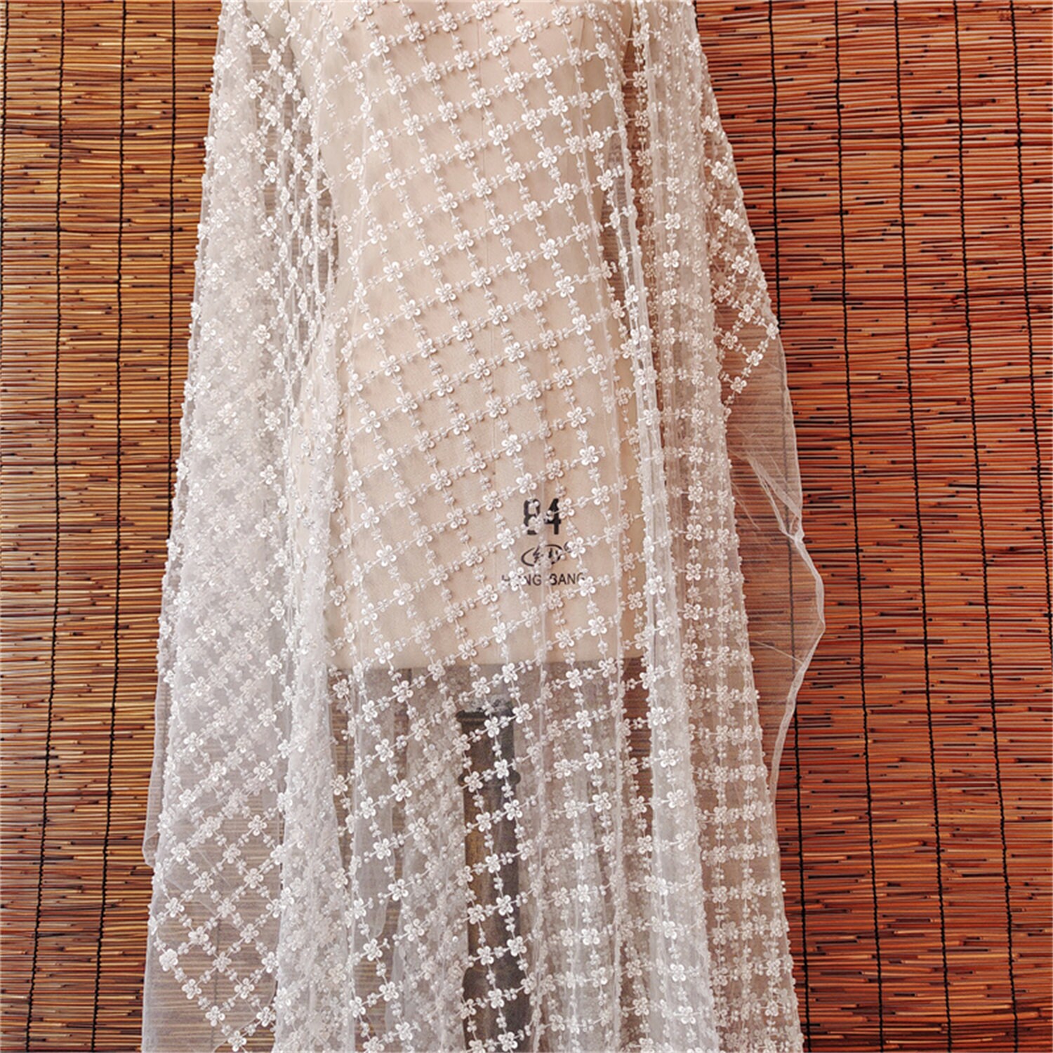 Grid Lace Fabric With Sequin Pearl Embroidery Applique Trims for Bridal ...