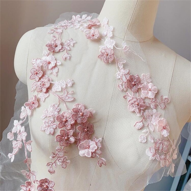 5 Colors Lace 3D Applique Flower Embroidery Lace Patch With Pearl for ...