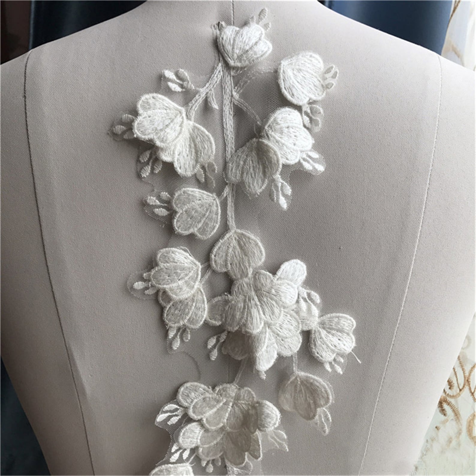 3D Flower Embroidery Lace Applique Patch for Bridal Couture Dress Veil ...