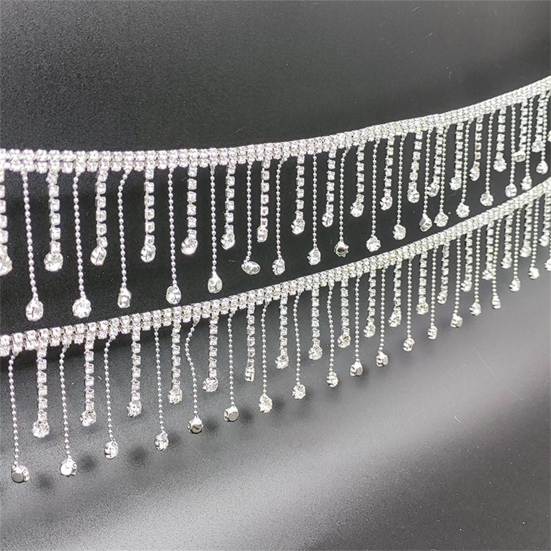 Dangling Rhinestone Trim Tassel Drape Fringe Trim for Bridal Dress Belt ...