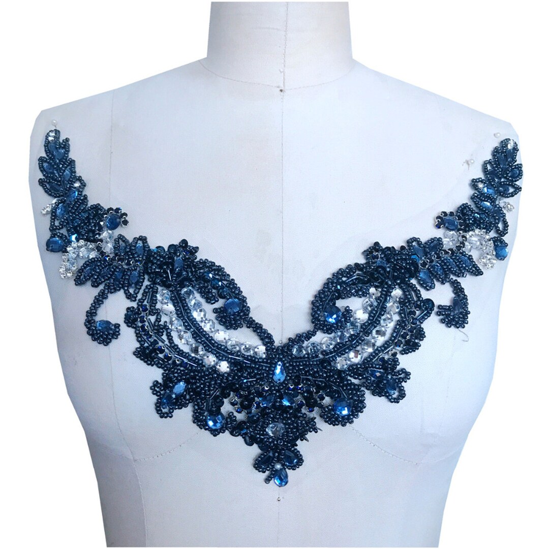 V-neck Rhinestone Applique Collar With Beaded Sequin Lace Patch for ...