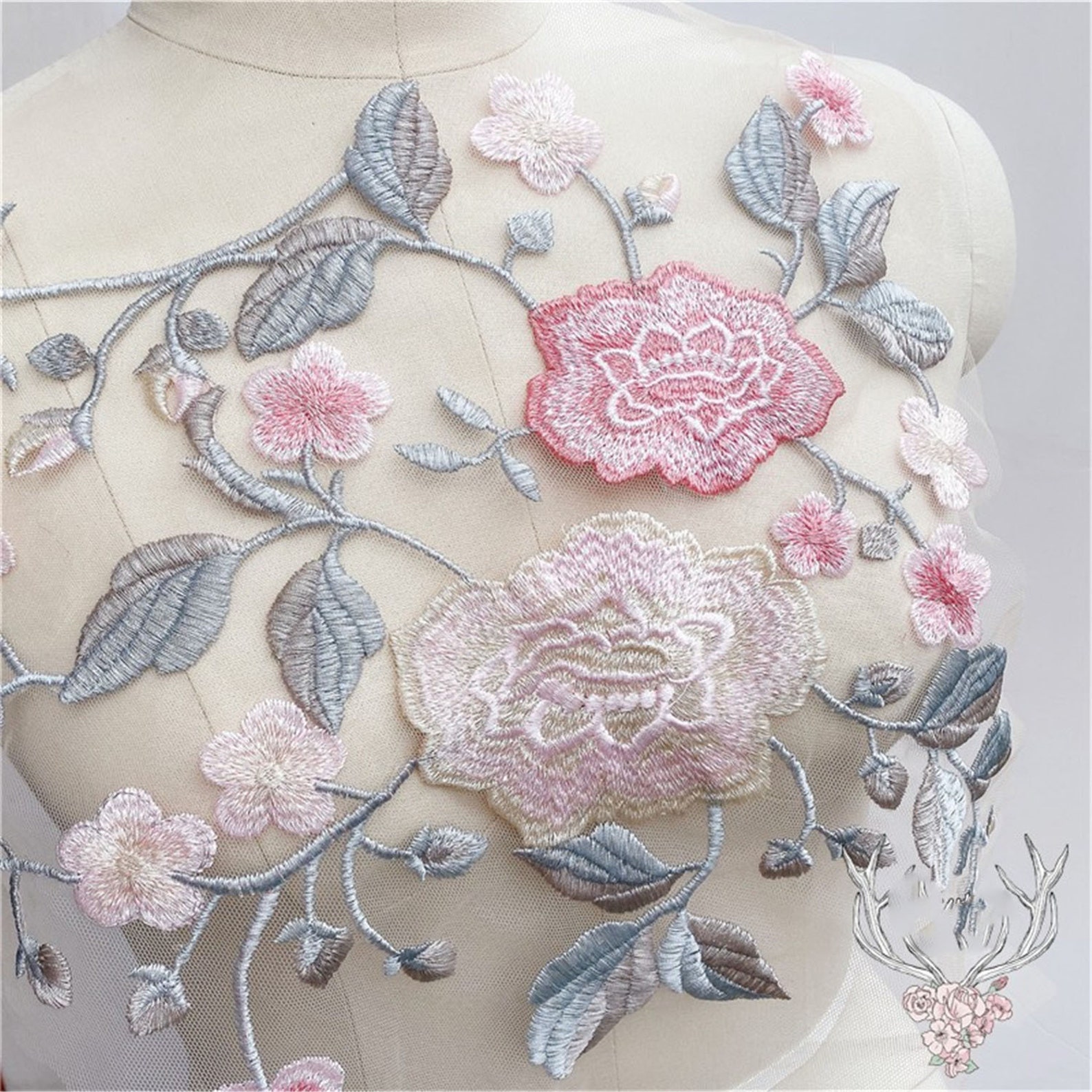 Pink Flower Embroidery Lace Applique Patch for Bridal Couture - Etsy