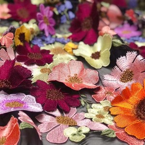 3D Flower Embroidery Lace Fabric Colorful Floral Fabric for Girl Dress ...