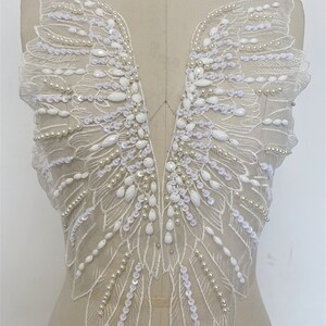 Angel Wing Lace Applique Organza Rhinestone Appliques With 3D Beads ...