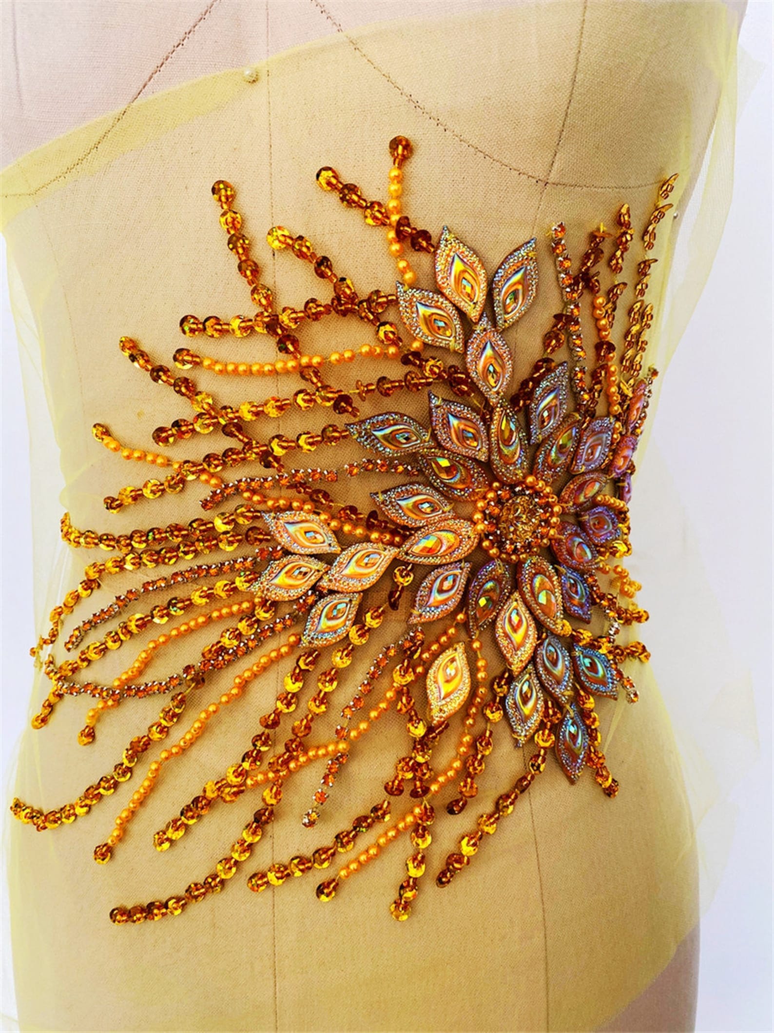 Handmade Bodice Lace Applique Rhinestone Appliques With Sequin Beads ...