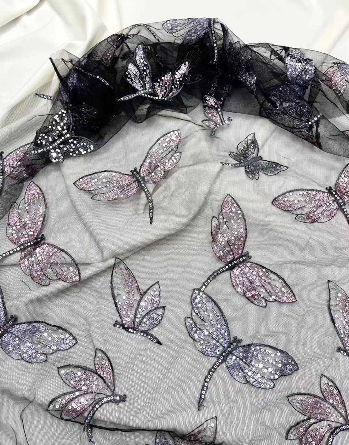 4 Colors Dragonfly Lace Fabric Sequin Tulle Lace Mesh for Girl - Etsy