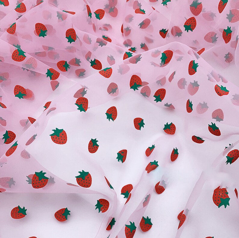 Organza Lace Fabric Strawberry Print Fabric for Girl Princess Dress ...